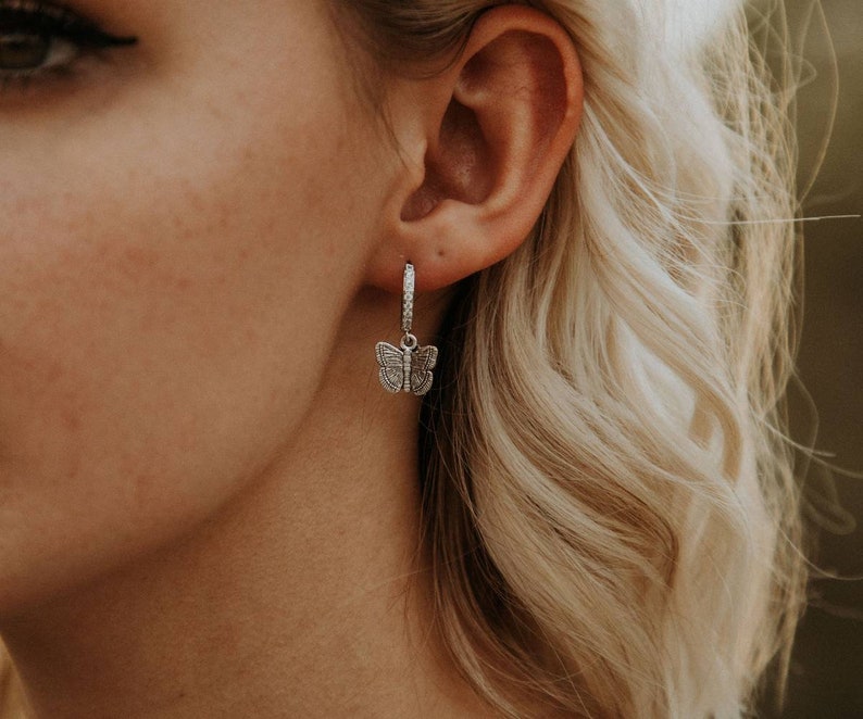 Butterfly Hoop Earrings Butterfly Charm Earrings Small - Etsy