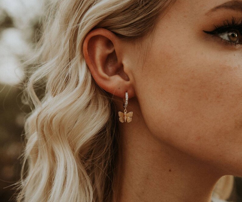 Butterfly Hoop Earrings Butterfly Charm Earrings Small - Etsy