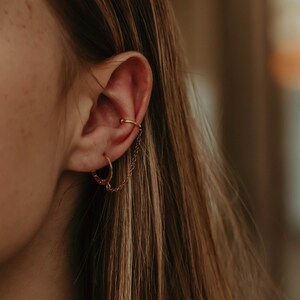Chain Hoop Earring With Ear Cuff, Huggie Hoop Cuff, Gold Ear Cuff With ...