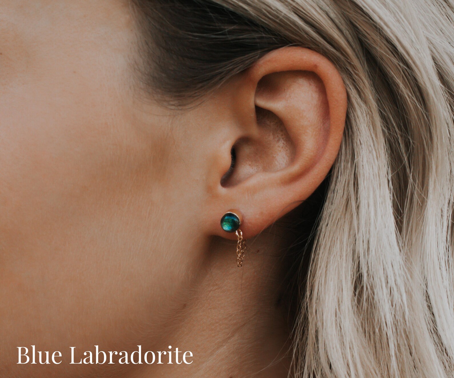 Gemstone Chain Earrings Stud Earrings Chain Loop Studs - Etsy