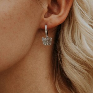 Butterfly Hoop Earrings, Butterfly Charm Earrings, Small Butterfly ...