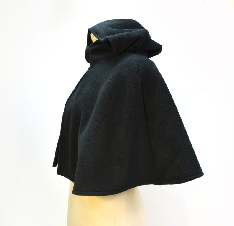 Black Fleece Cape With Hood. Short Cloak Over Coat - Etsy
