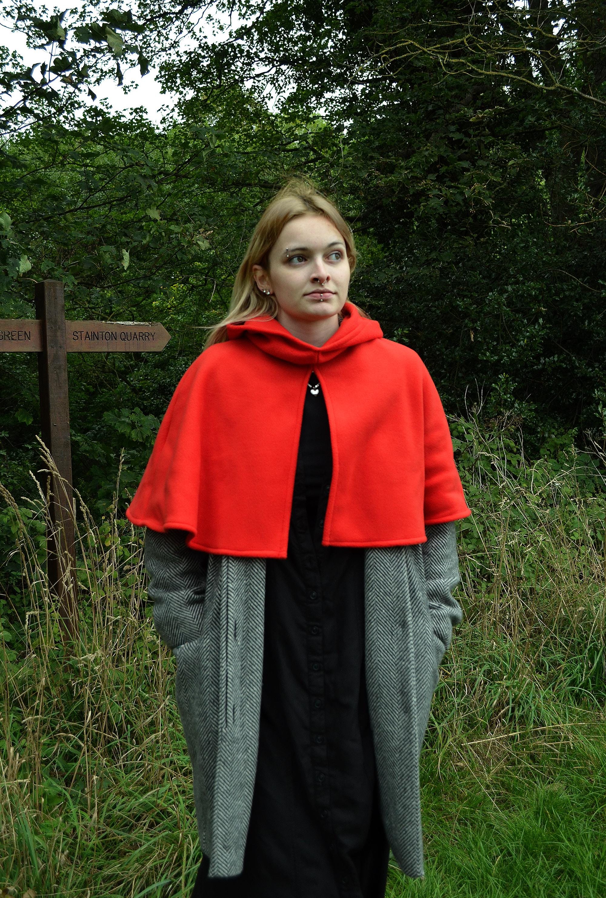 Red Fleece Cape With Hood. Short Cloak Over Coat - Etsy