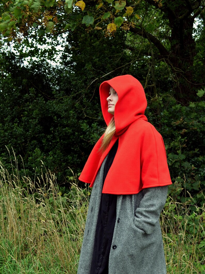 Red Fleece Cape With Hood. Short Cloak Over Coat - Etsy