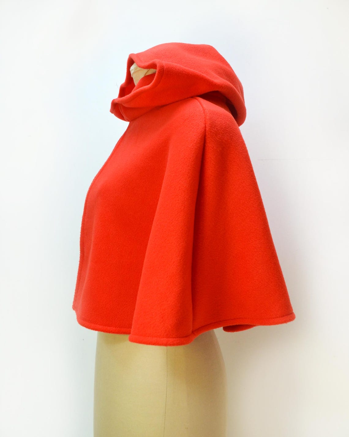 Red Fleece Cape With Hood. Short Cloak Over Coat - Etsy