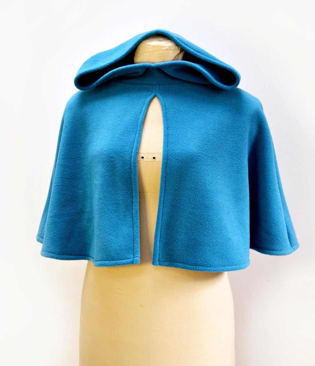 Teal Blue Fleece Cape With Hood. Short Cloak Over Coat - Etsy