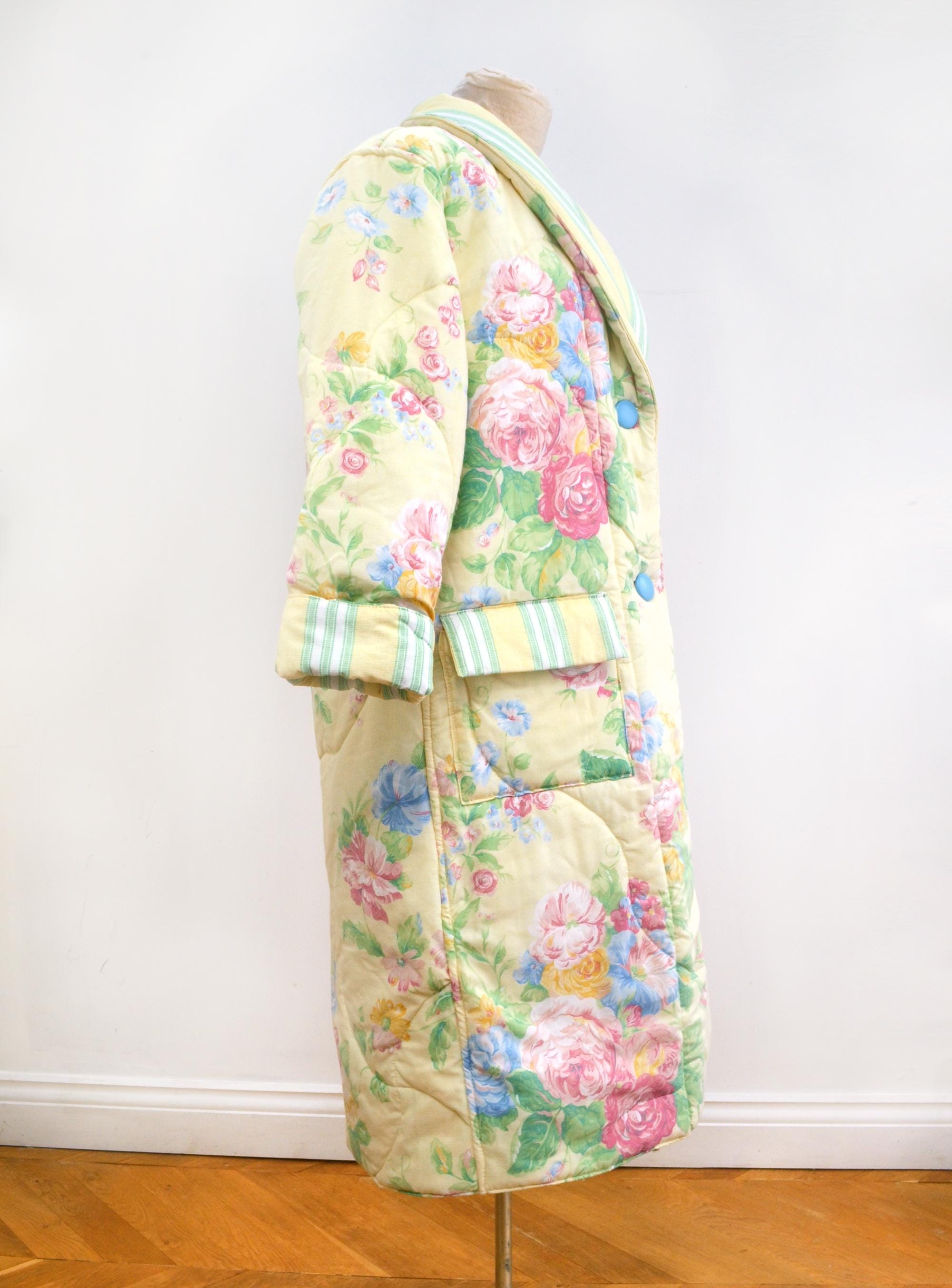 Yellow Floral Quilted Coat Made From Upcycled Vintage Bedspread ...