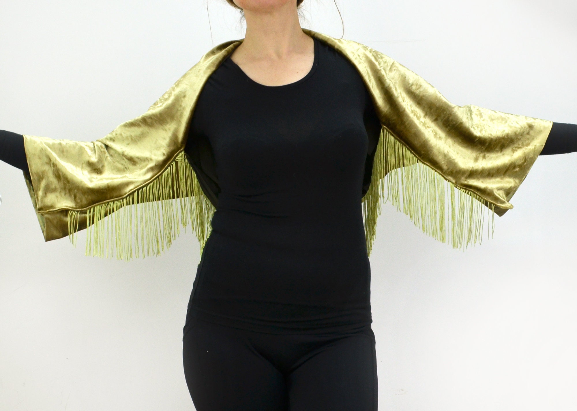 Olive Green Velvet Shrug Bolero Jacket With Fringe - Etsy