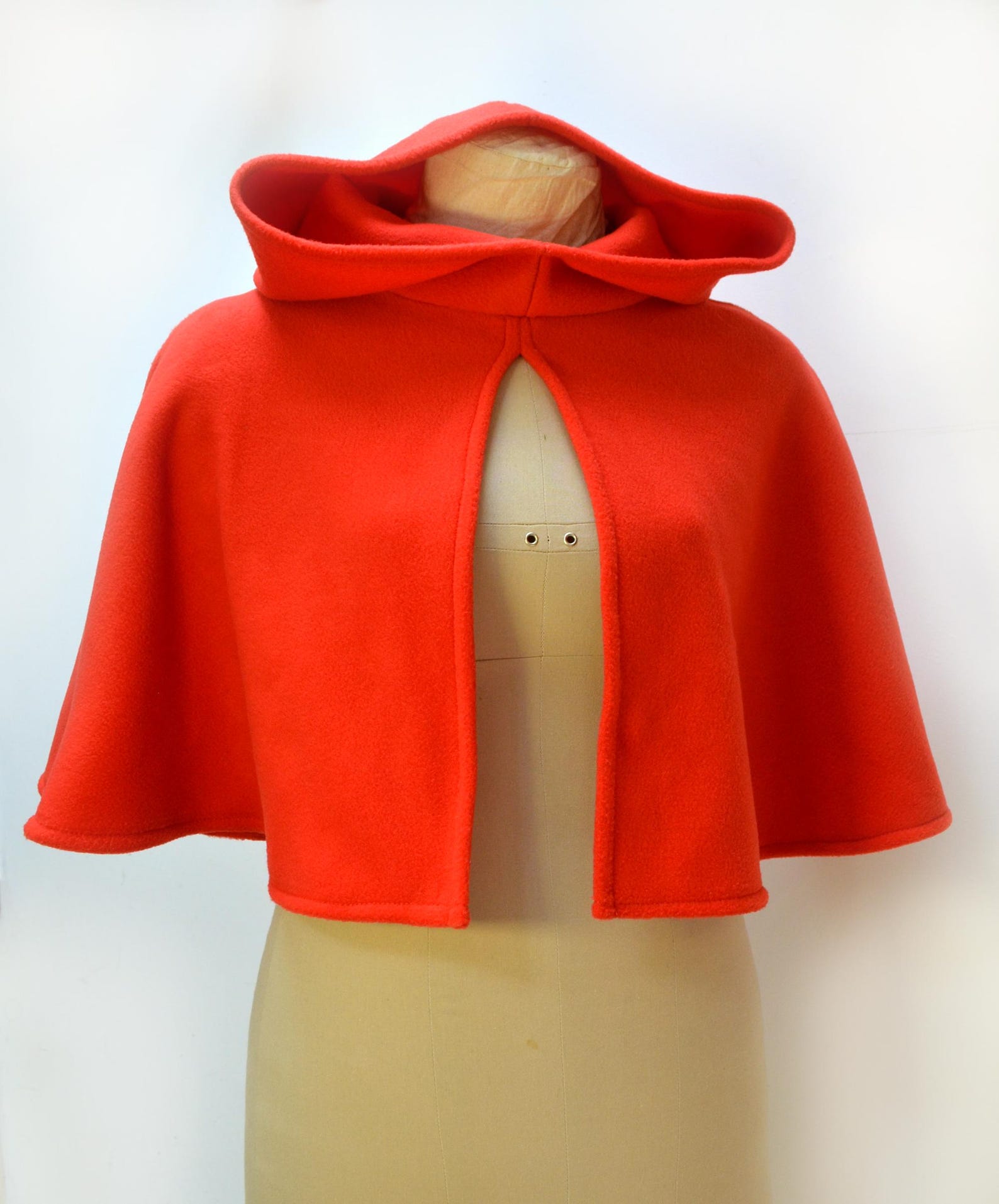Red Fleece Cape With Hood. Short Cloak Over Coat - Etsy