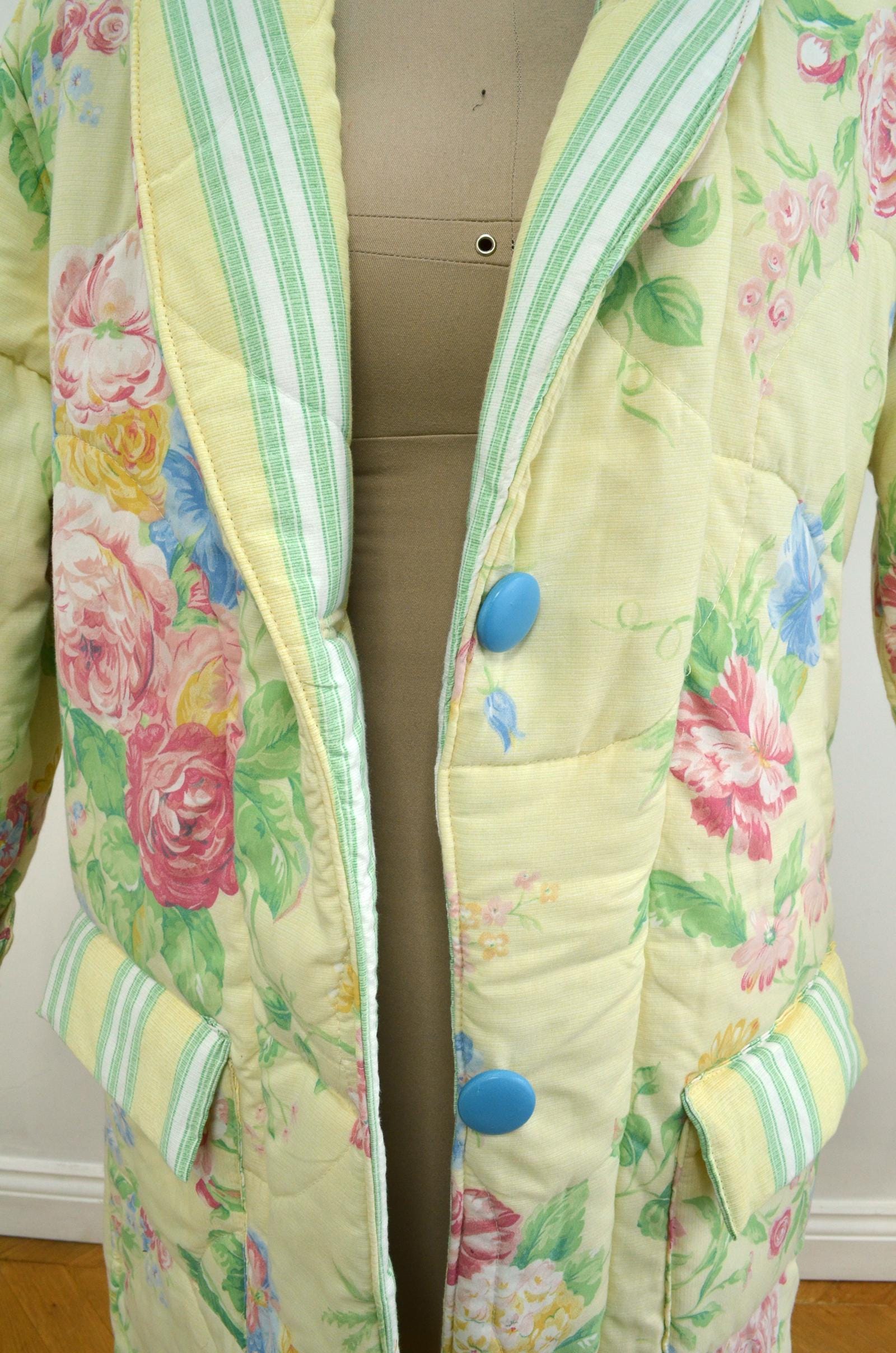 Yellow Floral Quilted Coat Made From Upcycled Vintage Bedspread ...