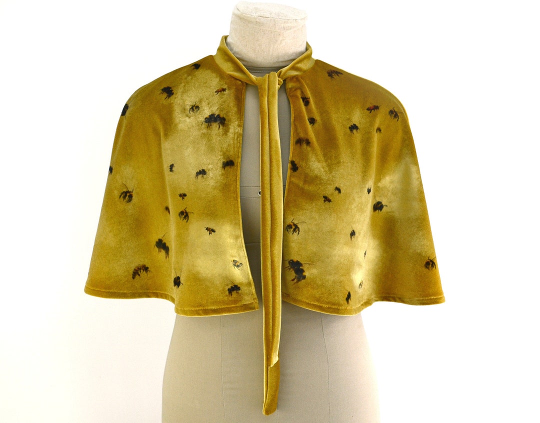 Gold Velvet Capelet With Bee Print Cape - Etsy