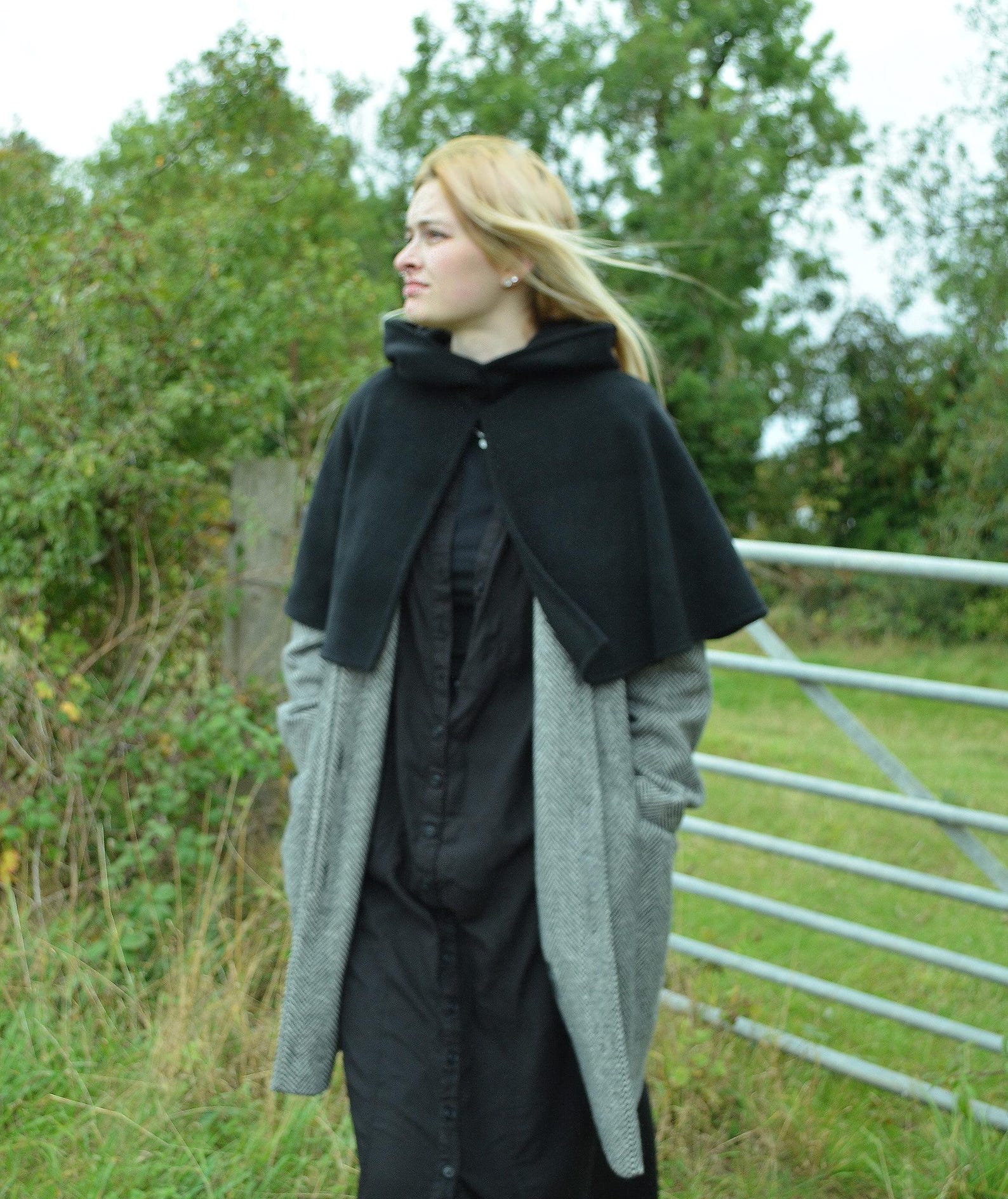 Black Fleece Cape With Hood. Short Cloak Over Coat - Etsy