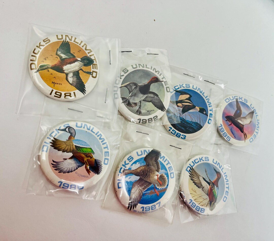 Vintage Ducks Unlimited Pinback Pins Seven From 1981 1988 no 1984 All ...
