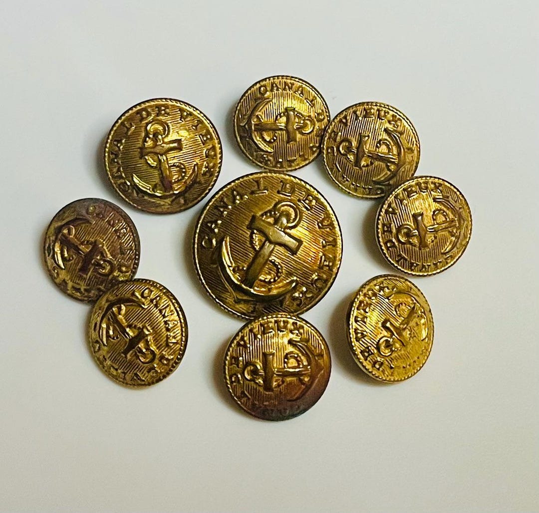 Vintage Canal De Vieux Brass Button Set of 9 With Square Shank on Back ...
