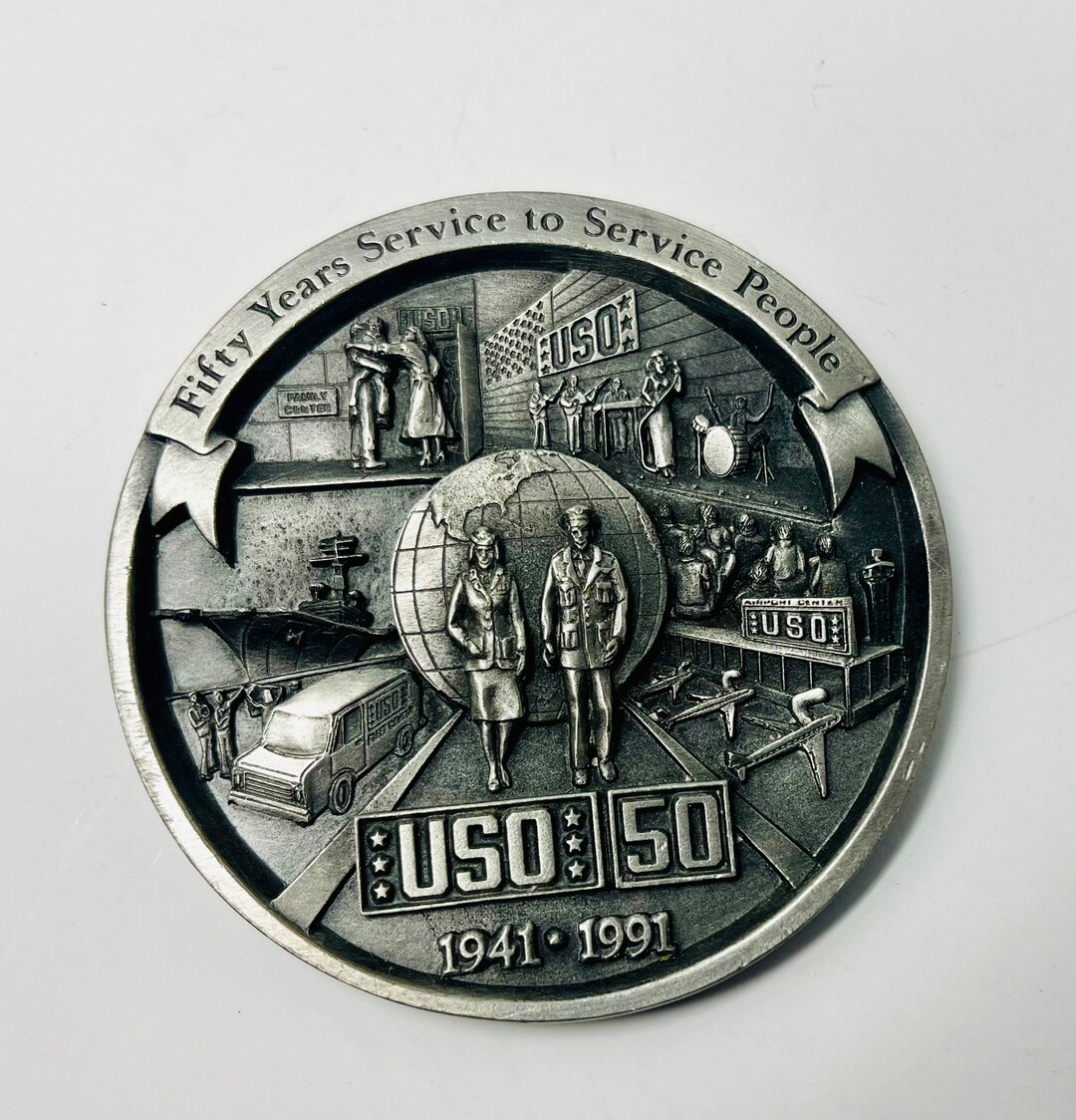 Vintage Rare USO 50 Year Award 1941 - 1991 Medallion Heavy Metal ...