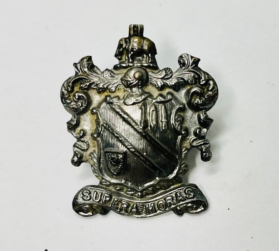 Vintage Hat badge, Collar Badge Insignia with motto "… - Gem