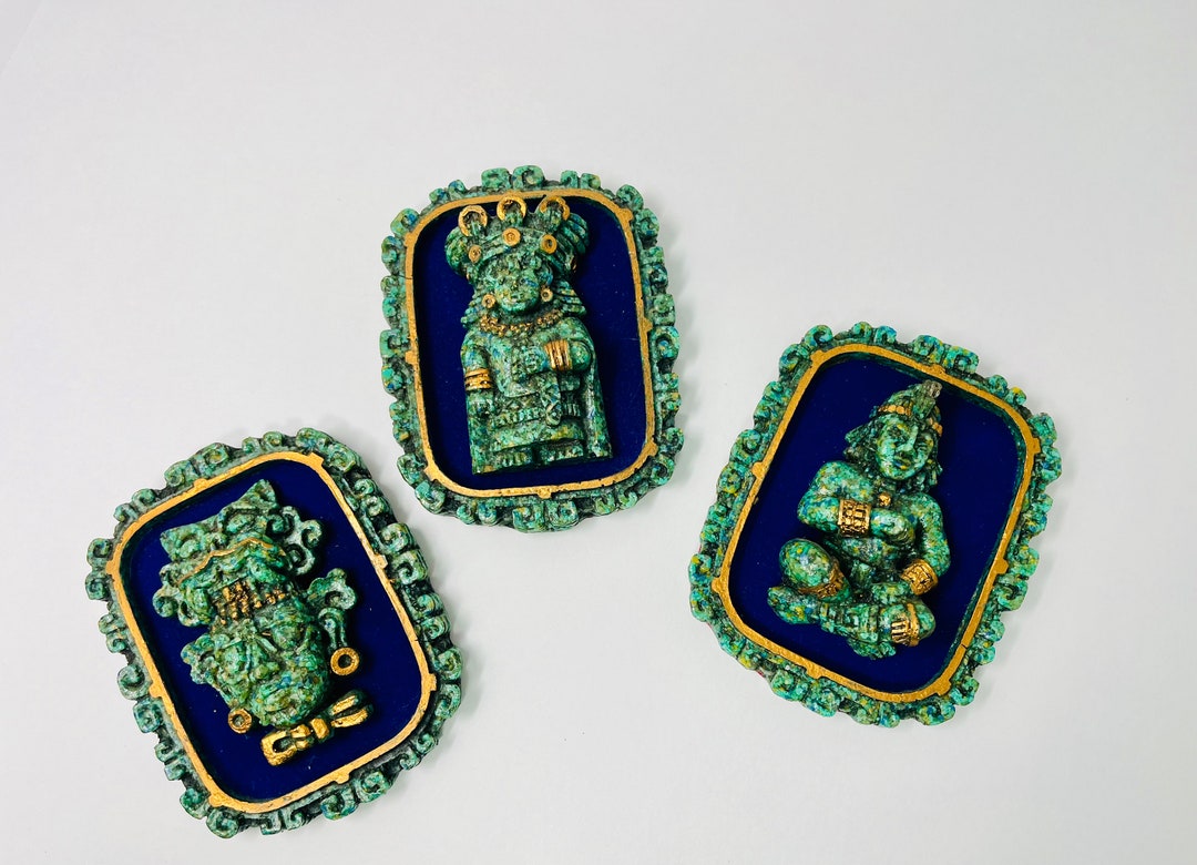 Vintage Mayan Aztec Wall Plaques Set of Three Made in Mexicao Green and ...