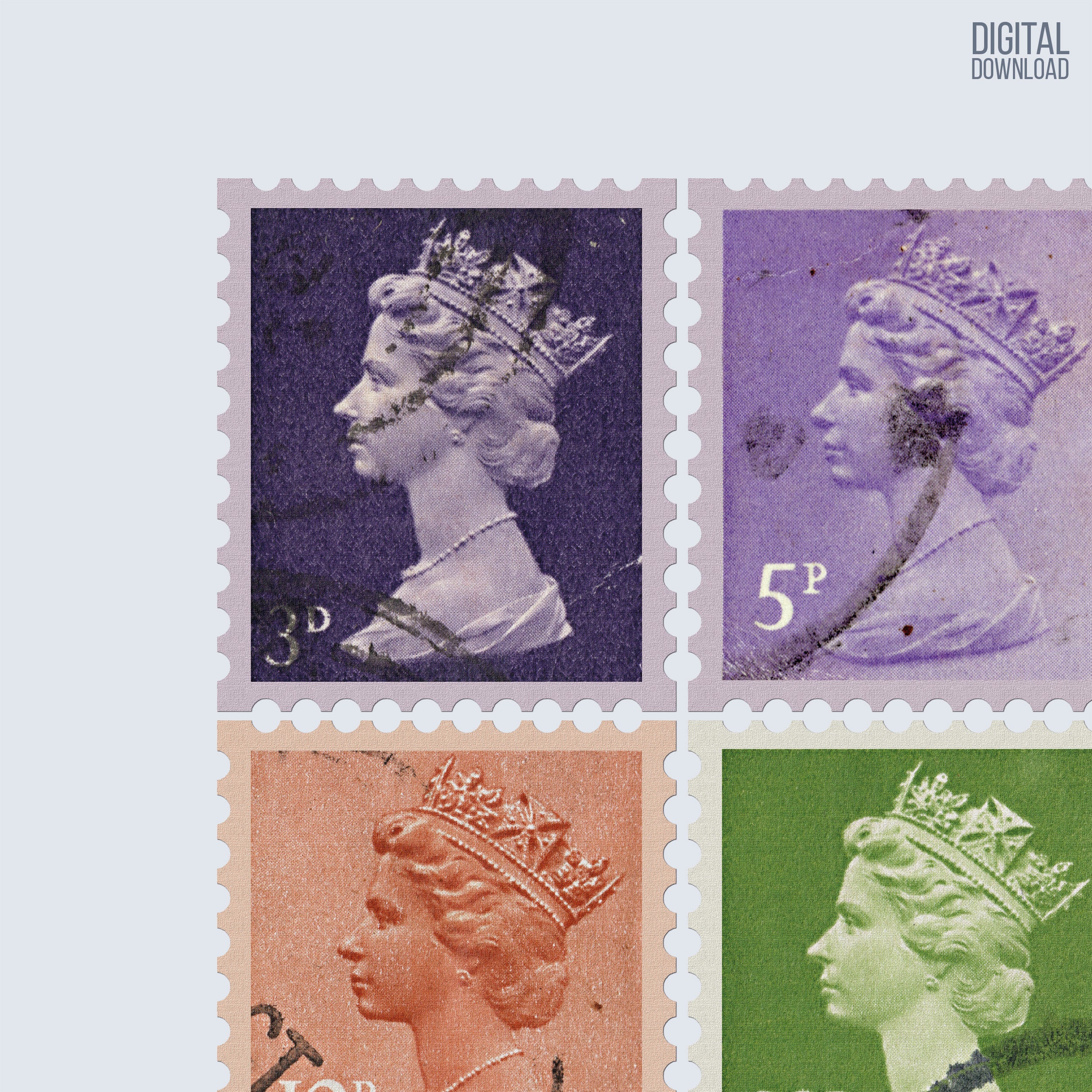 Printable Queen Elizabeth Stamp, Vintage Postage Stamp Poster, Portrait ...