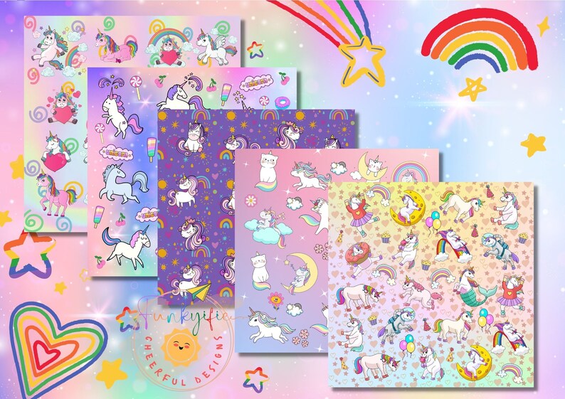 Unicorn Digital Paper, Kids Fabric, Scrap Booking, Birthday Papers ...