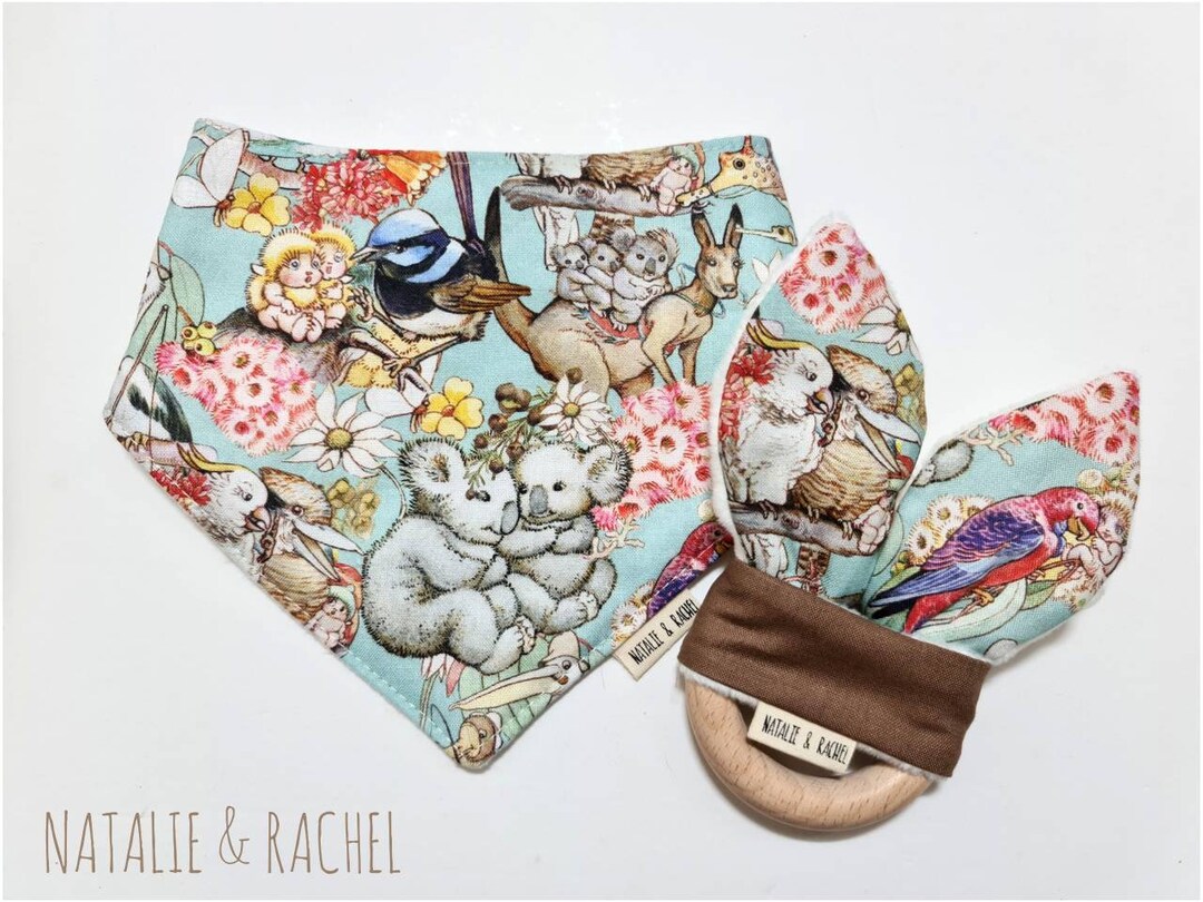 Baby Bib, Australian Animals, Bandana Bib, Wooden Toy, Baby Shower Gift ...