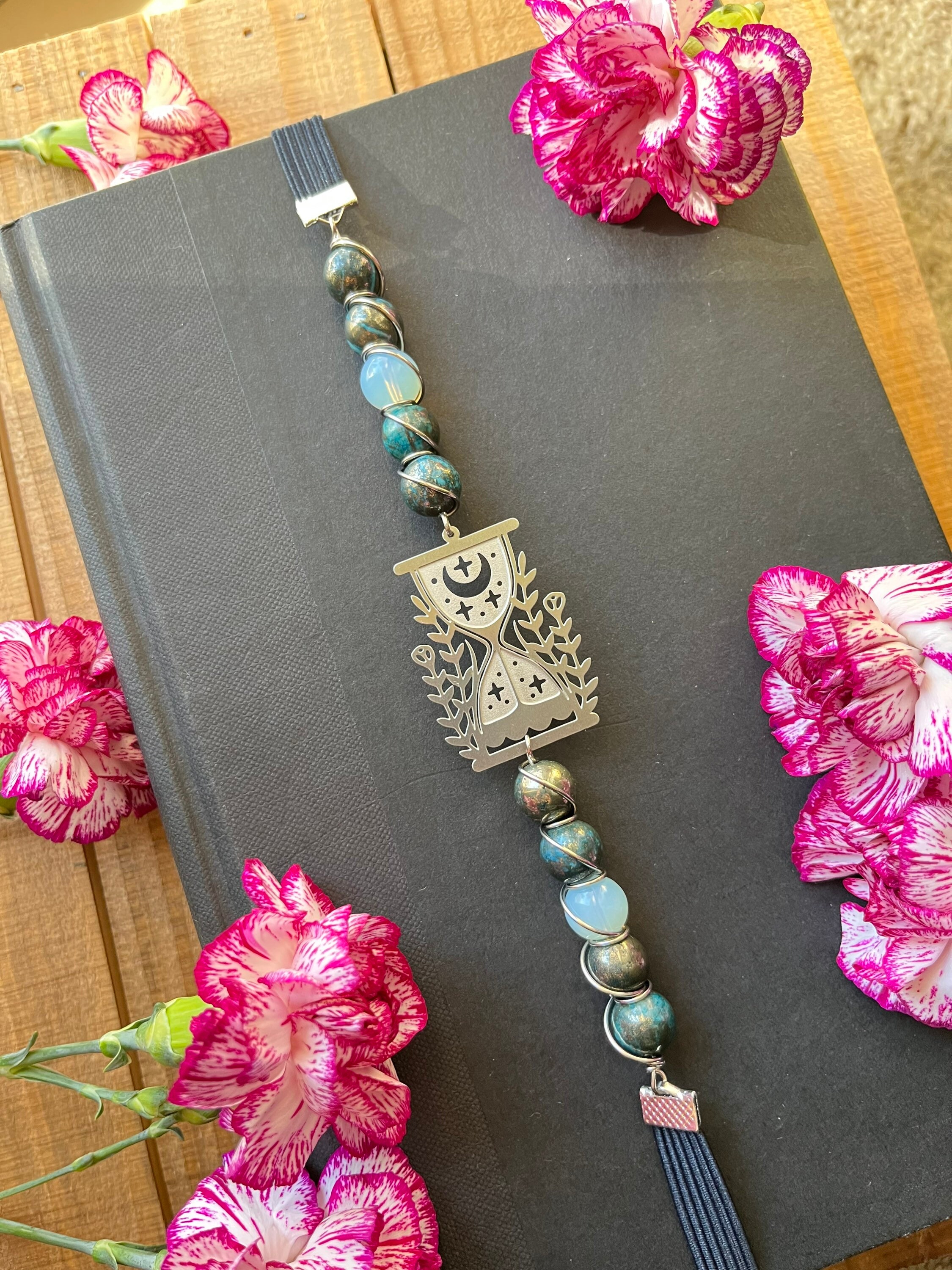 Mystic Hourglass Bookmark • Navy Blue Book Thong • Opalite & Blue ...