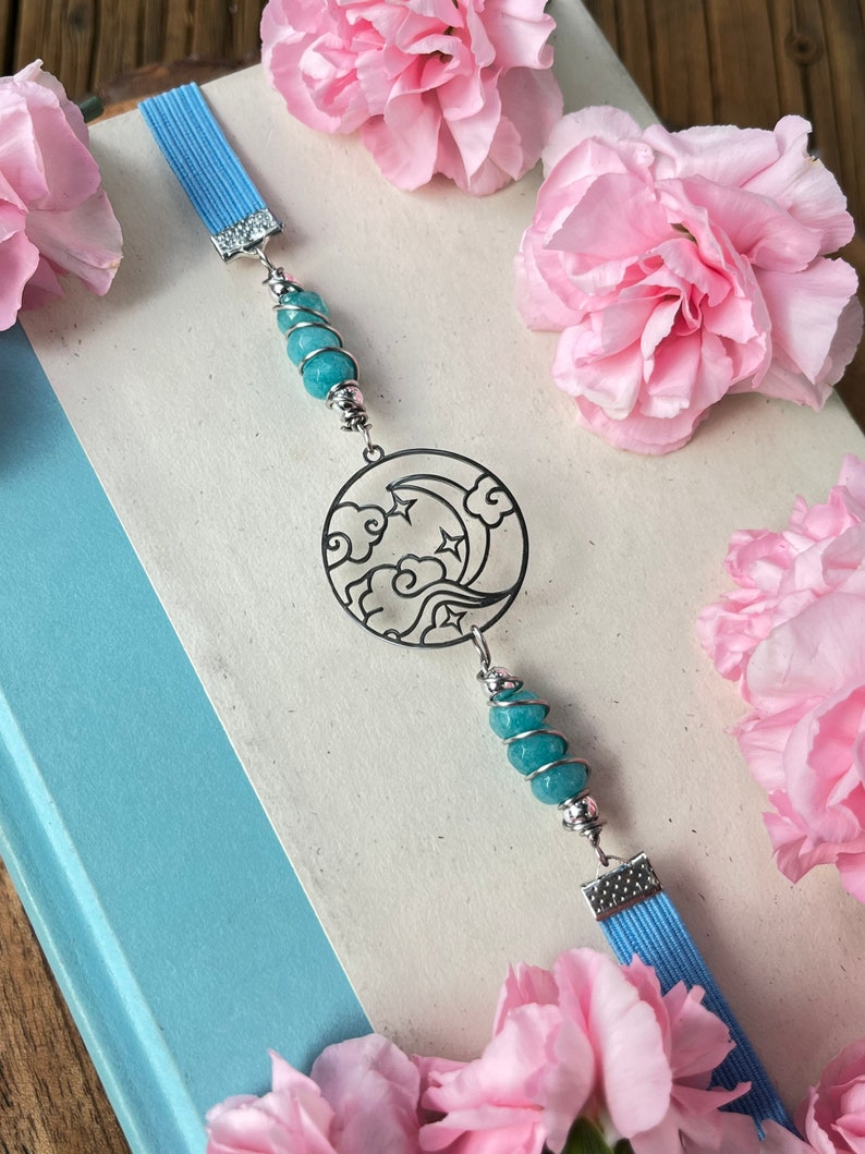Blue Jade Night Sky Bookmark Stars and Moon Bookmark Sky | Etsy