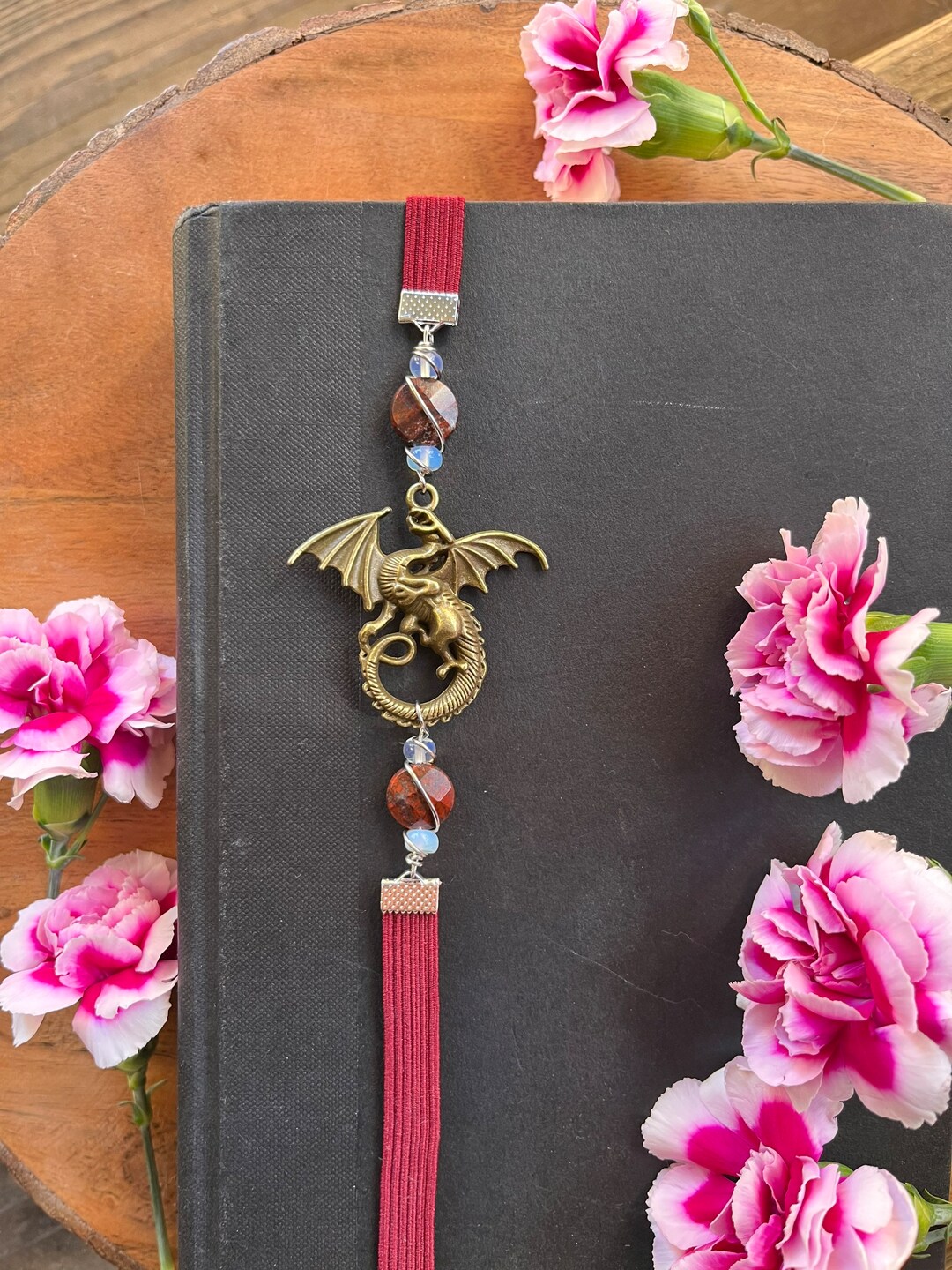 Dragon Bookmark • Red Obsidian & Opalite Bookmark • Crystal Dragon ...