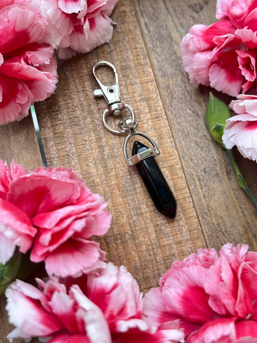 Black Onyx Keychain • Purse Charm • Pet Collar Charm • Black Onyx ...