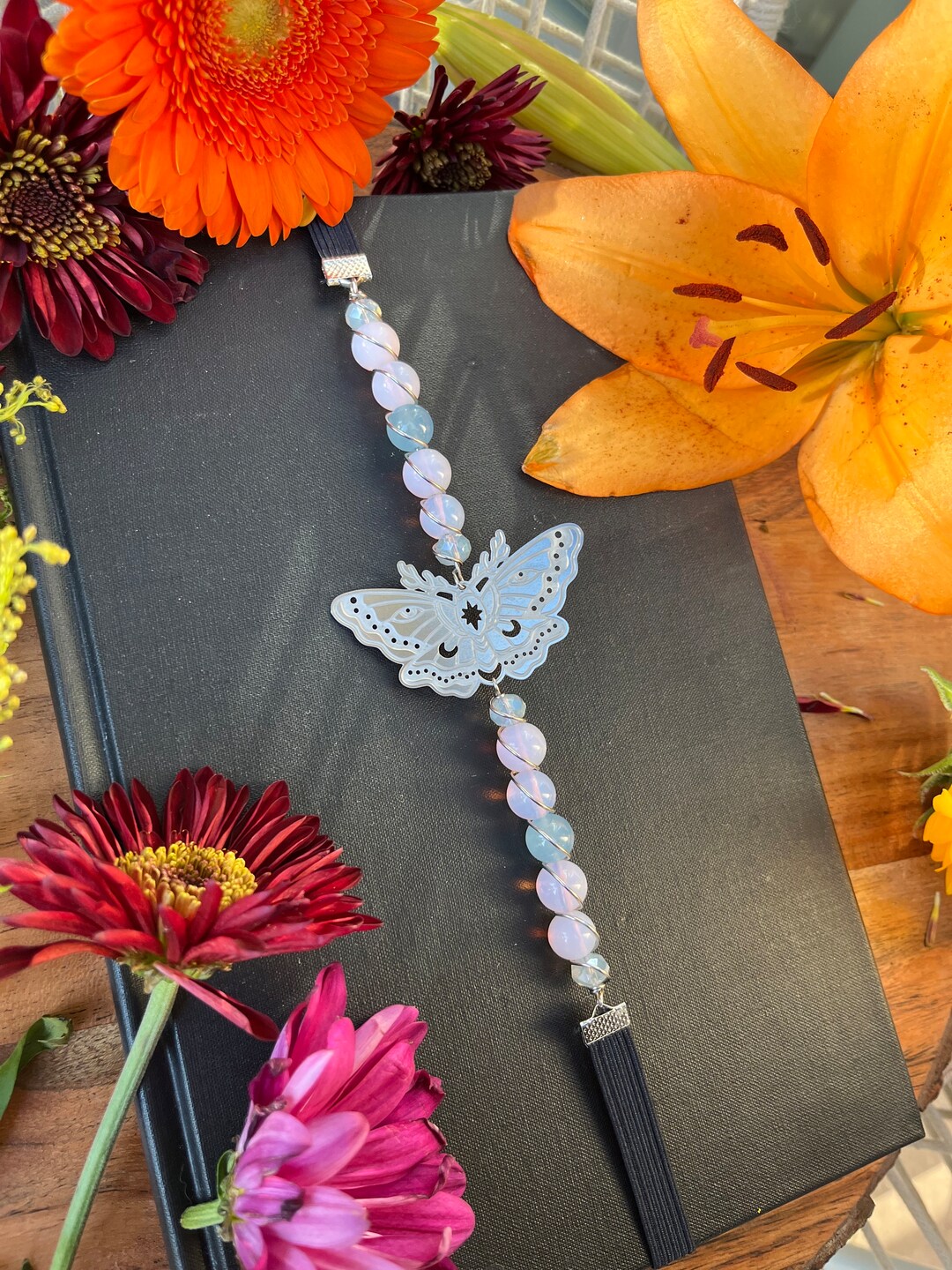Luna Moth Bookmark Silver Moth Bookmark Pink Crystal Book - Etsy