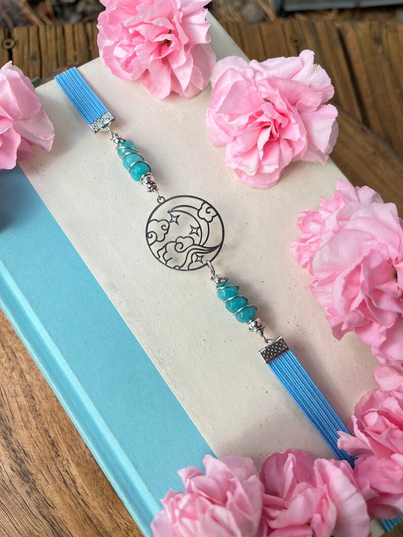 Blue Jade Night Sky Bookmark Stars and Moon Bookmark Sky | Etsy