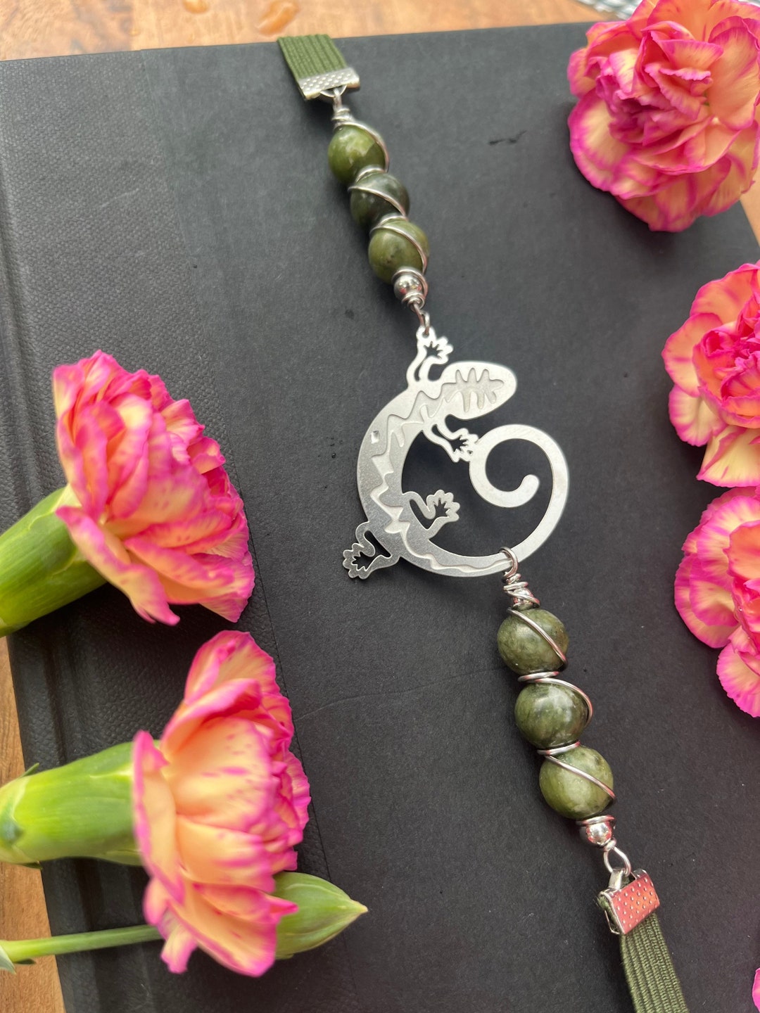 Gecko Lizard Bookmark • Olive Green Bookmark • Green Jade Bookmark ...