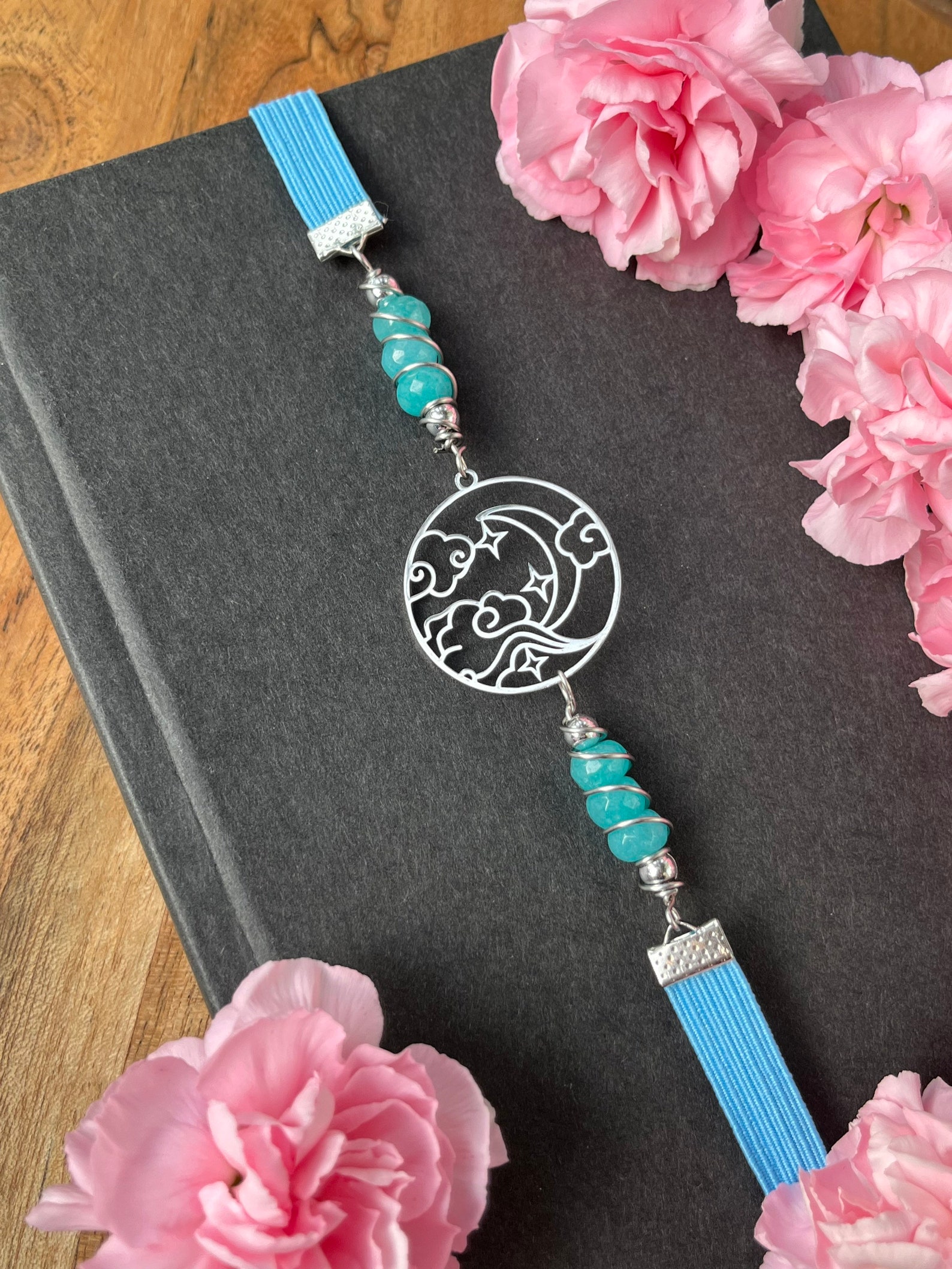 Blue Jade Night Sky Bookmark • Stars and Moon Bookmark • Sky Blue Book ...