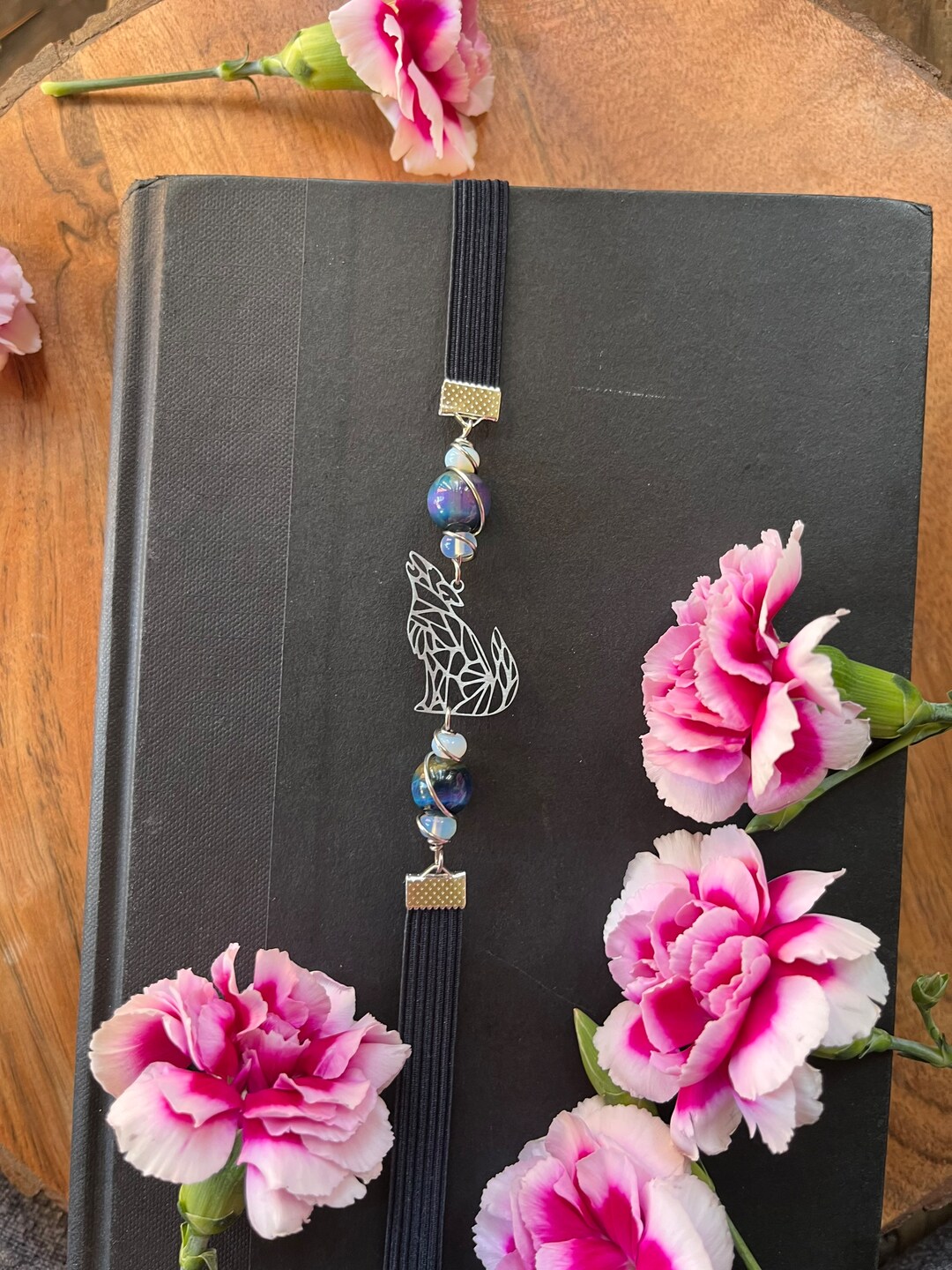 Howling Wolf Bookmark • Blue Tigers Eye Wolf Book Thong • Geometric ...