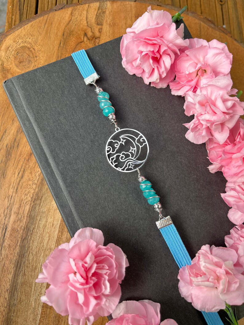 Blue Jade Night Sky Bookmark • Stars and Moon Bookmark • Sky Blue Book ...