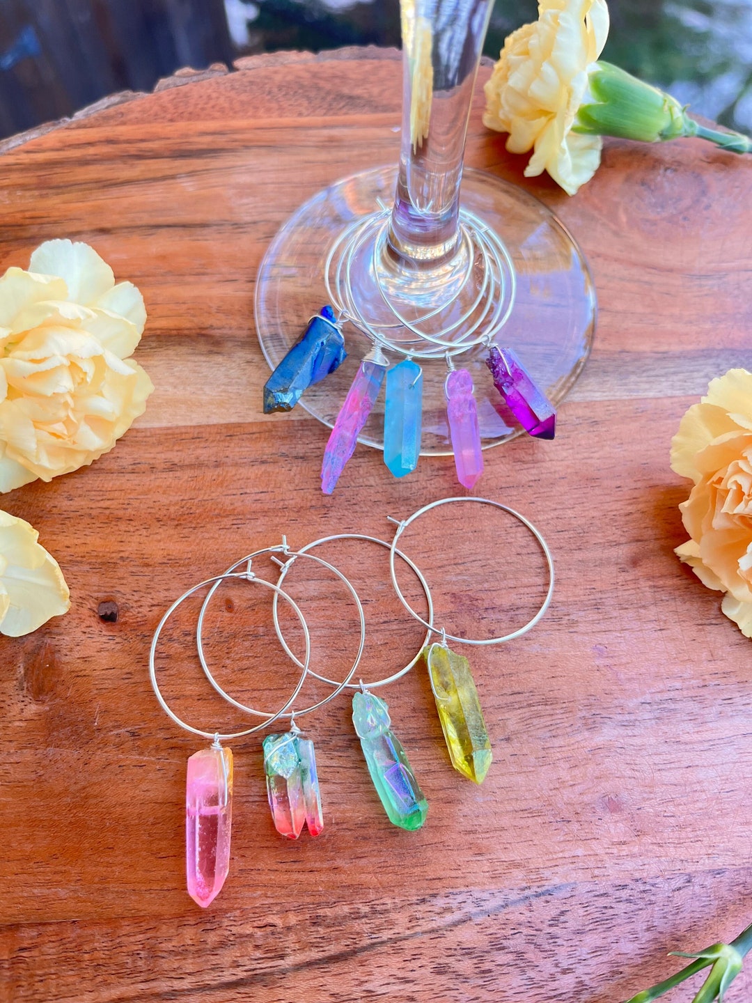 Rainbow Quartz Point Wine Charms Natural Crystal Wine Charms Multi ...