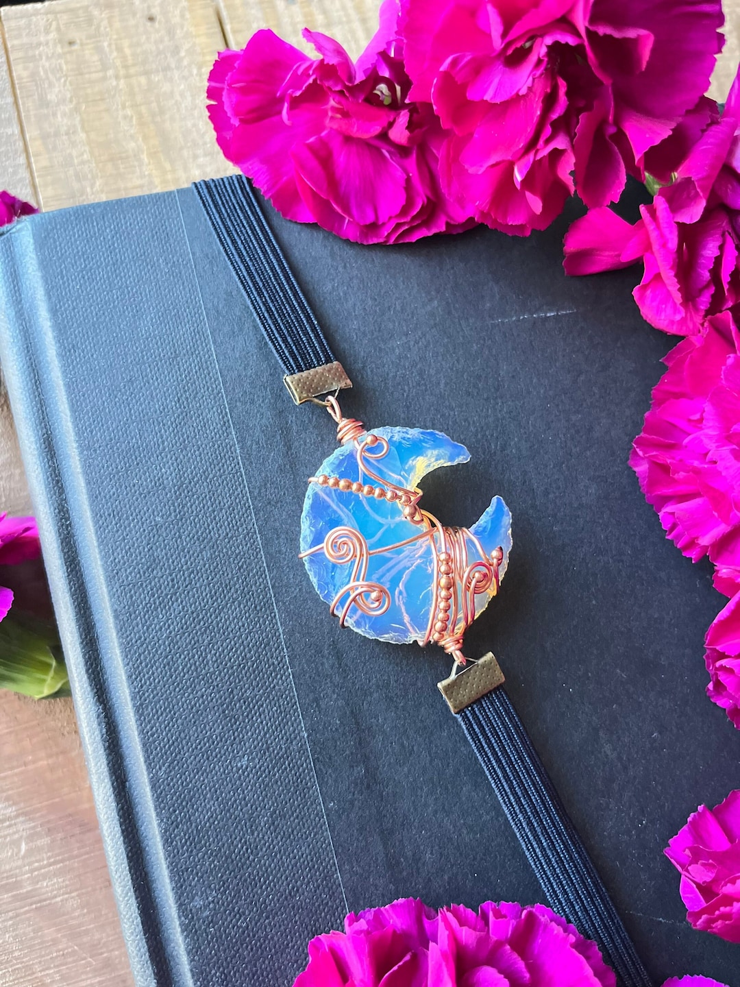 Opalite Crescent Moon Bookmark, Moon Book Thong - Etsy