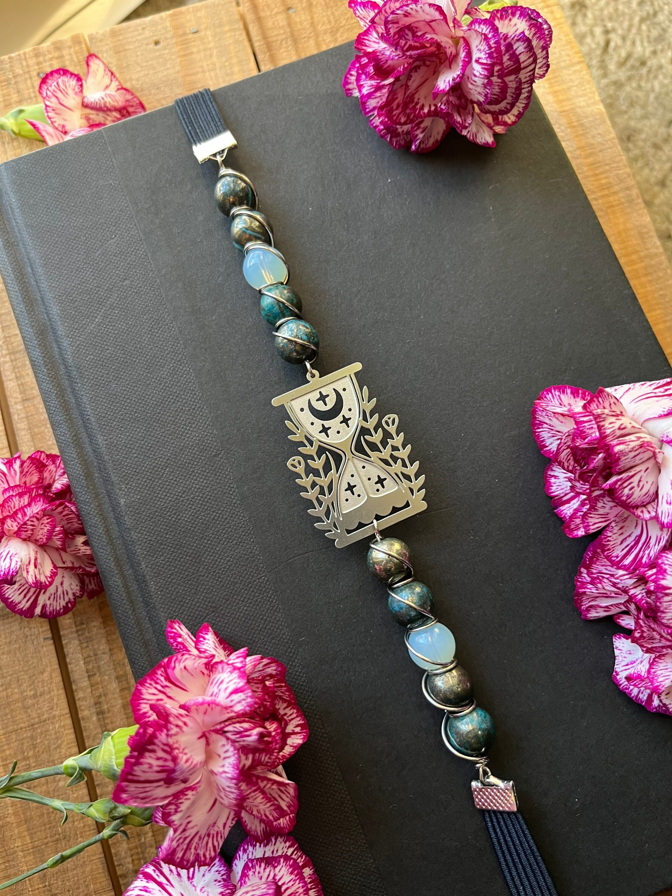 Mystic Hourglass Bookmark • Navy Blue Book Thong • Opalite & Blue ...
