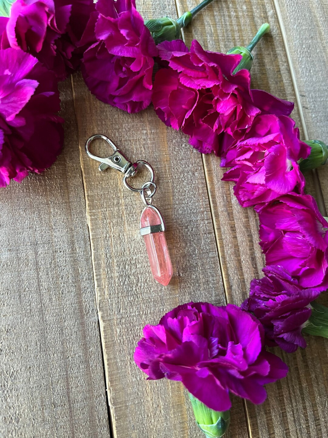 Watermelon Quartz Keychain • Silver Crystal Keychain • Red Crystal Key ...