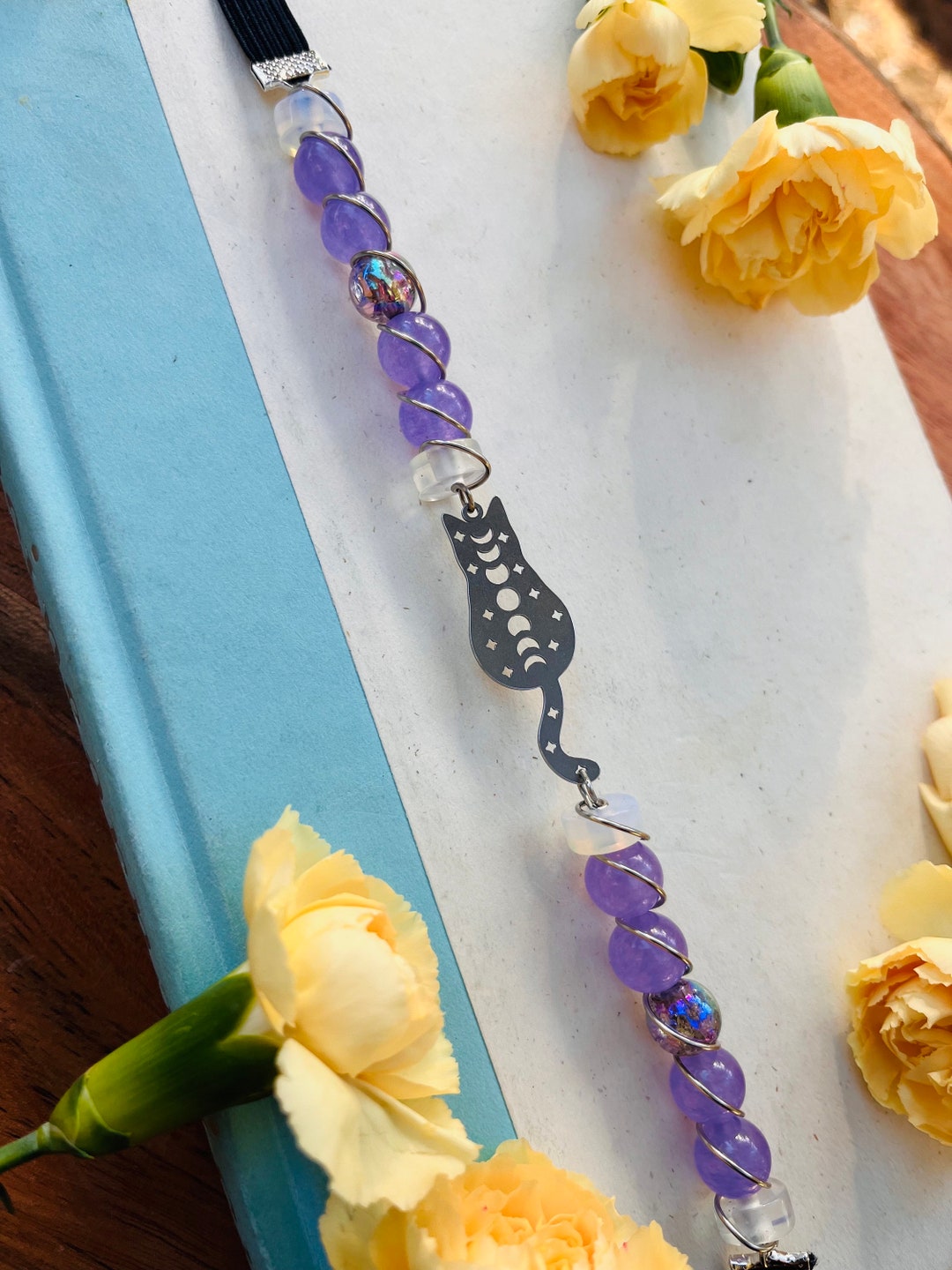 Cat Moon Bookmark • Purple Crystal Cat Bookmark • Space Cat Bookmark ...