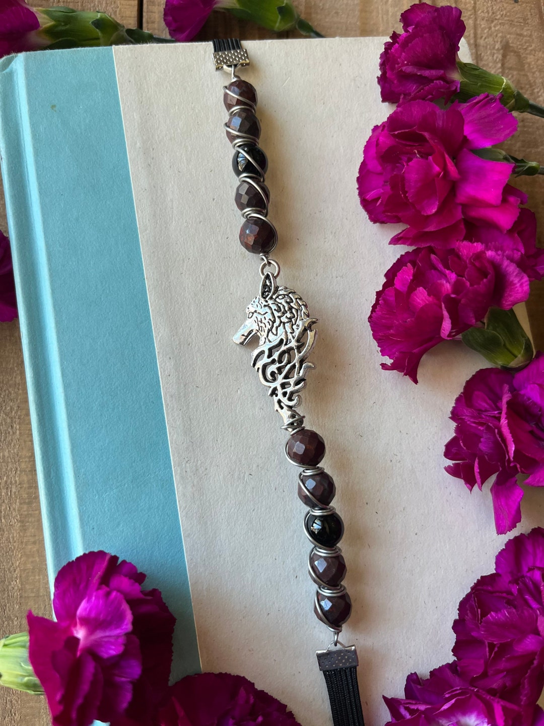 Vikingwolf Bookmark • Dire Wolf Bookmark • Red Obsidian & Black Onyx ...