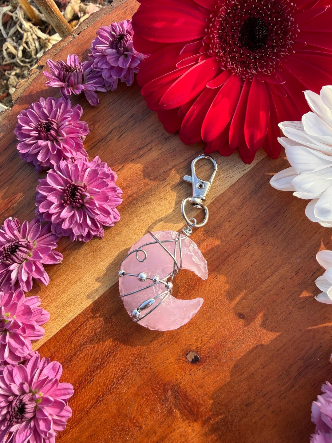 Pink Moon Keychain • Pink Crystal Key Ring • Crystal Purse Charm ...