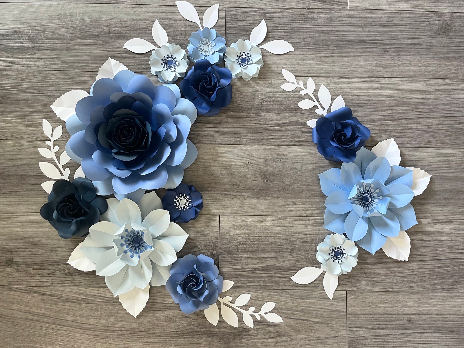 Navy Blue Paper Flower Wall Decor Set, Baby Shower Backdrop, Wedding ...