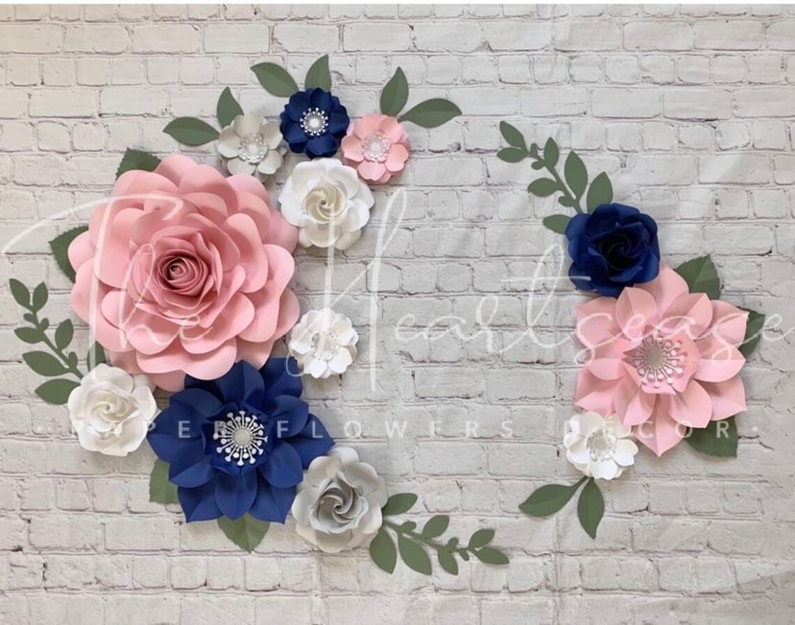 Handmade Paper Flower Arrangement - Pink and Navy Nursery Decor - Etsy