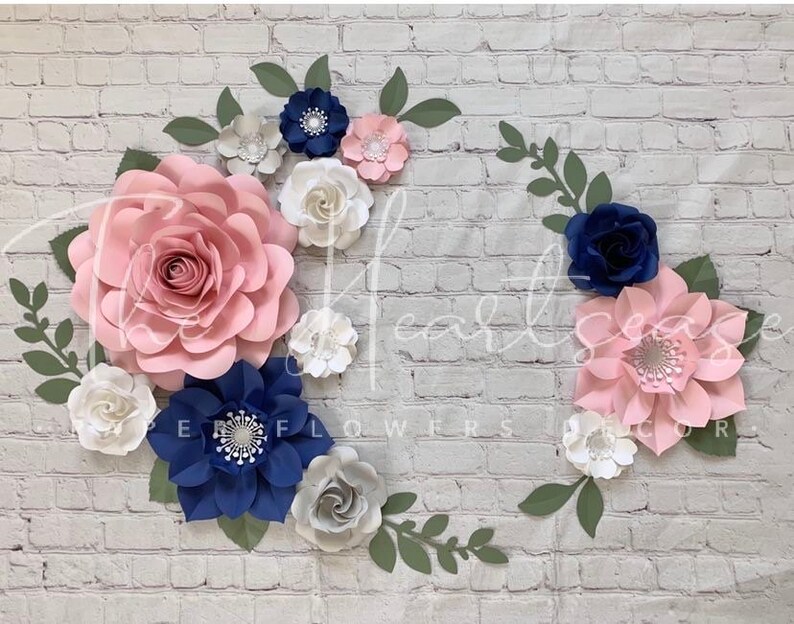 Handmade Paper Flower Arrangement - Pink and Navy Nursery Decor - Etsy
