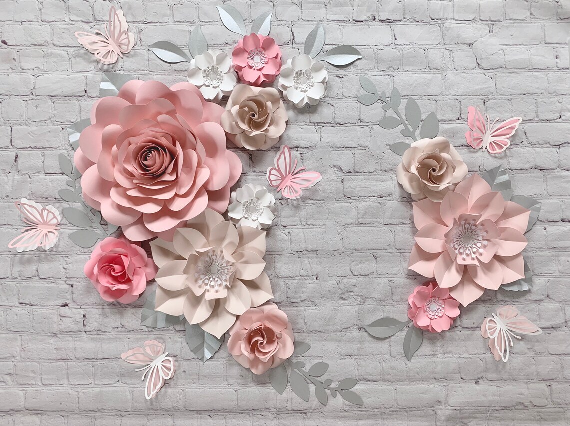Paper Flowers With Butterflies - Pink, Blush, Dusty Rose White and ...