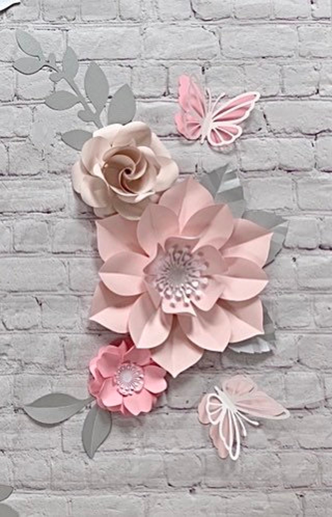 Paper Flowers With Butterflies - Pink, Blush, Dusty Rose White and ...