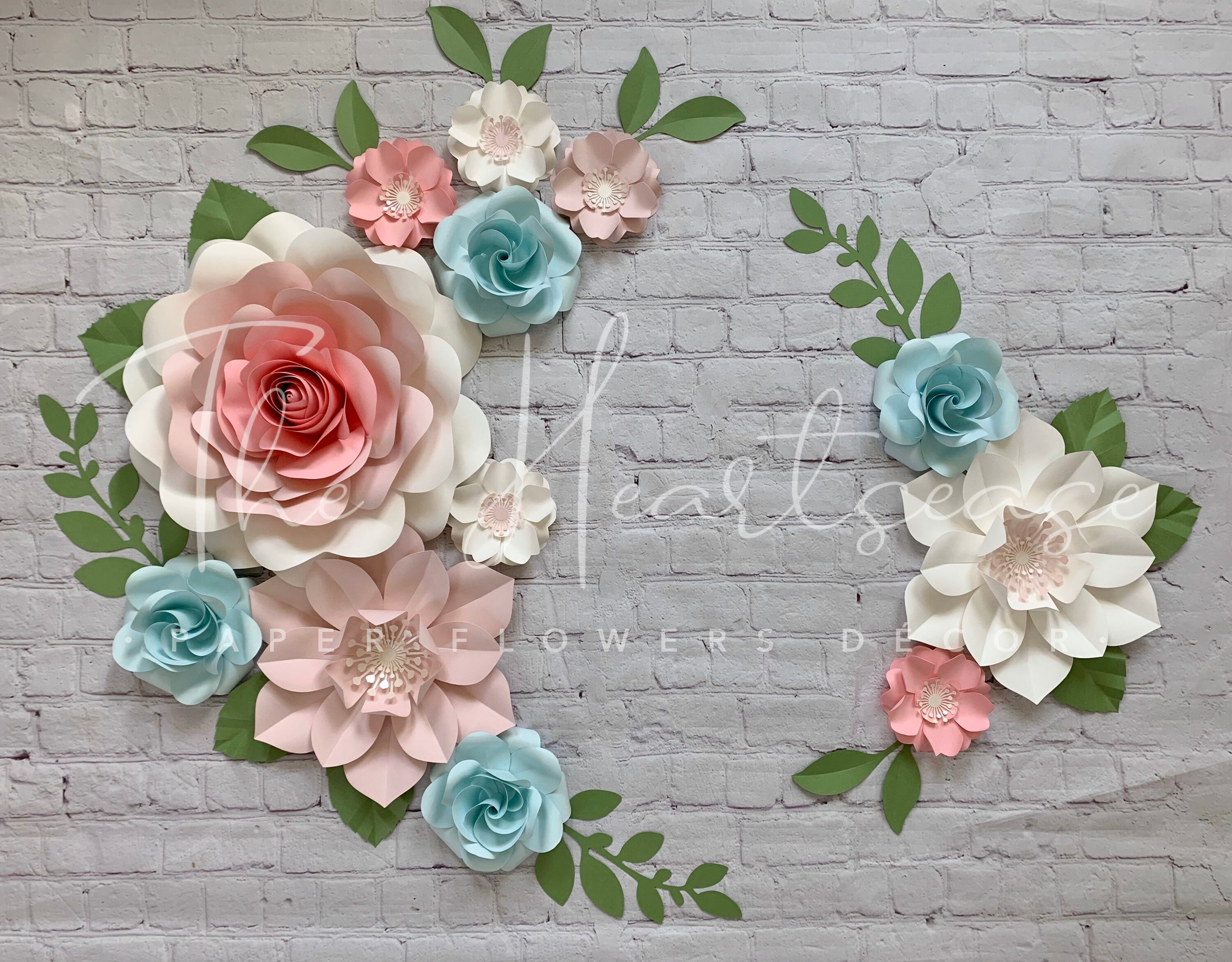 Pink and Blue Paper Flowers Set of 12 Flowers Decor Blush - Etsy