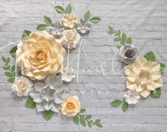 Yellow and Gray Paper Flowers Set of 12 Paper Flowers Pale - Etsy