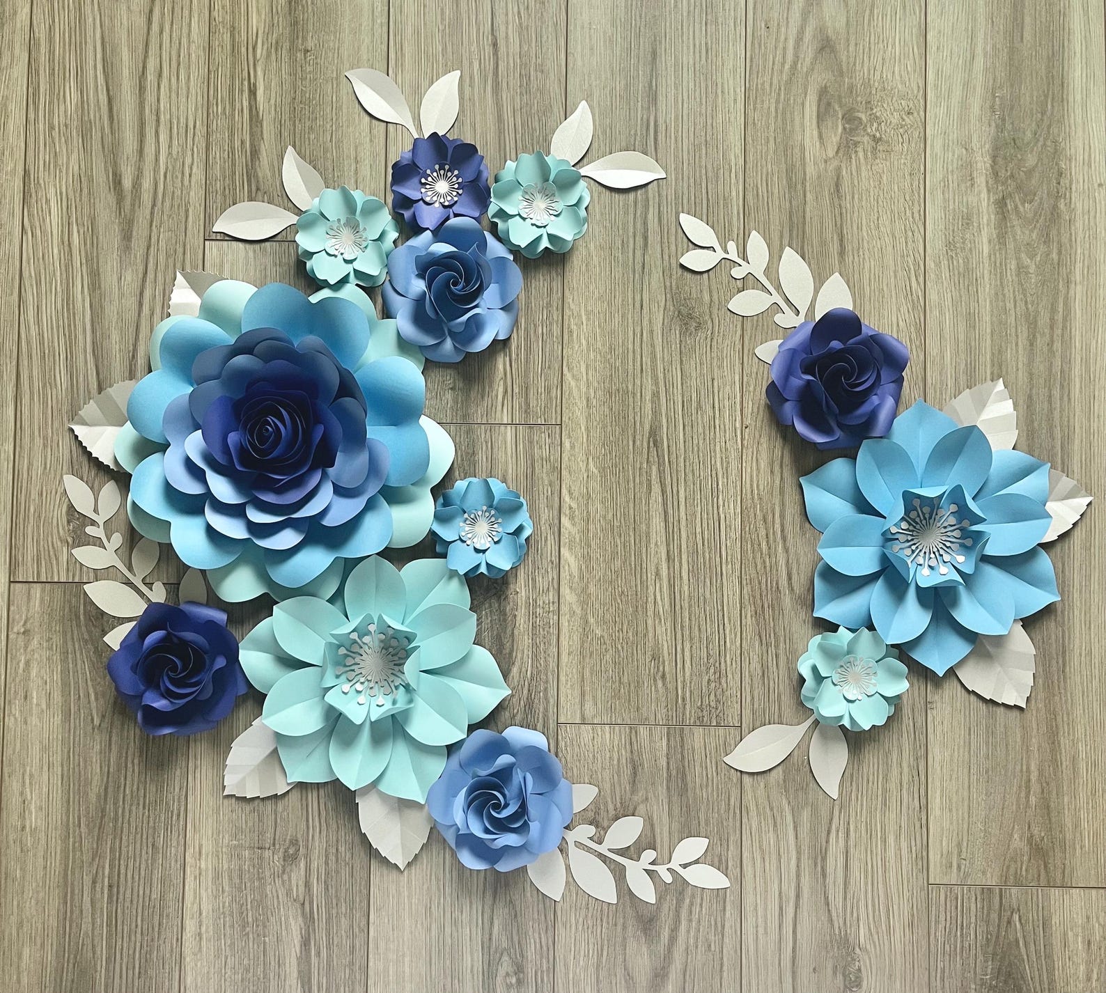Navy Blue Paper Flower Wall Decor Set, Baby Shower Backdrop, Wedding ...