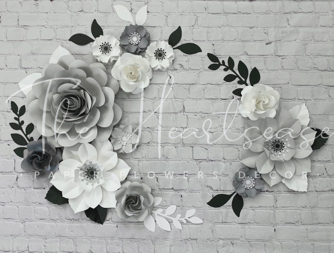 MONOCHROMATIC White and Gray Paper Flowers Set of Paper - Etsy